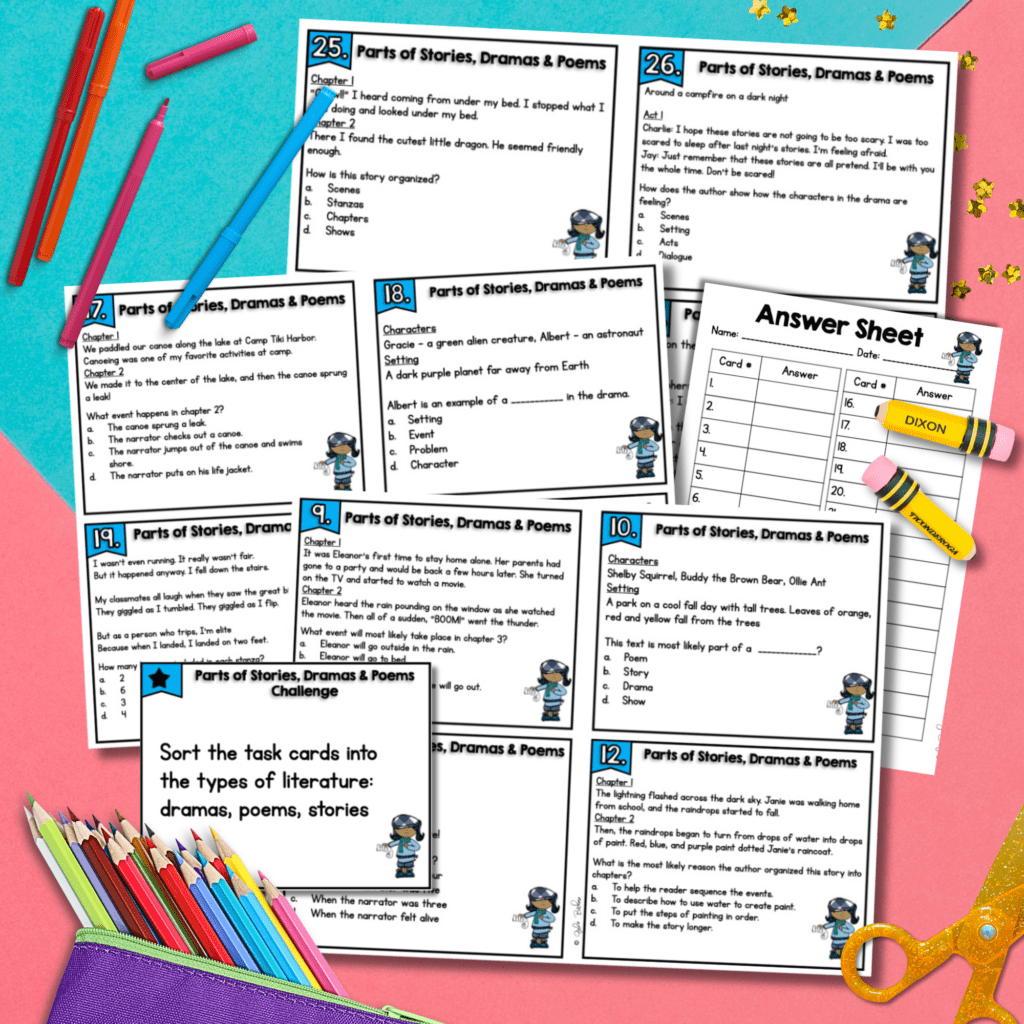 Text Structure, Stories, Dramas & Poems Task Cards | CCK