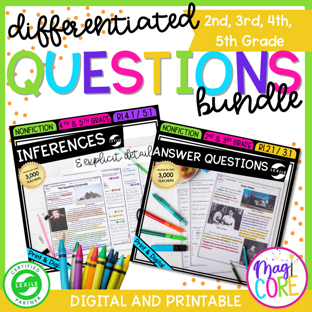 Questions & Inferencing Differentiated Reading Comprehension Passages ...