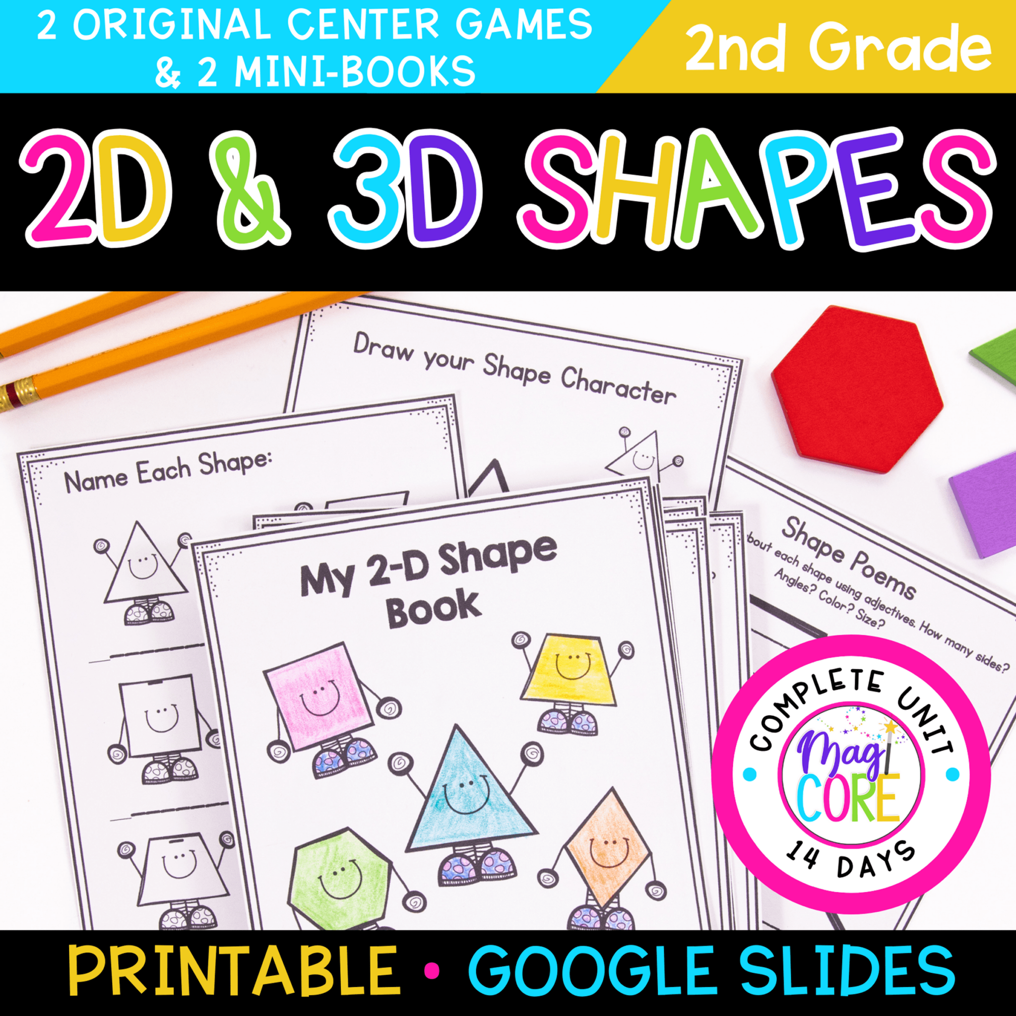 Geometry 2D & 3D Shapes 2nd Grade 2.GA.1 Worksheets | MagiCore