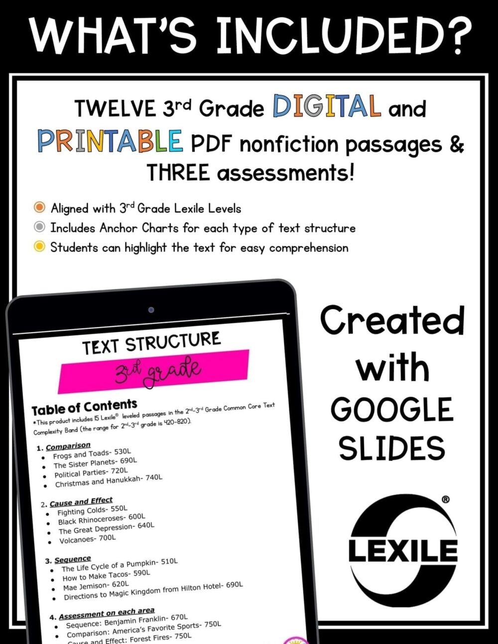 Nonfiction Text Structure Passages 3rd Grade RI.3.8| MagiCore