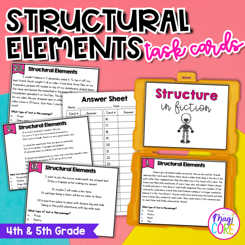 Structural Elements Task Cards 4th 5th Grade RL.4.5 RL.5.5 | MagiCore
