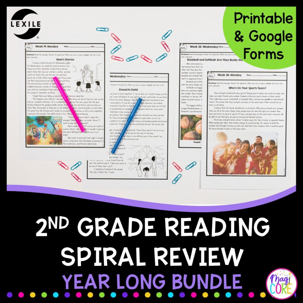 2nd Grade Reading Spiral Review with Lexile Levels - Full Year ELA ...