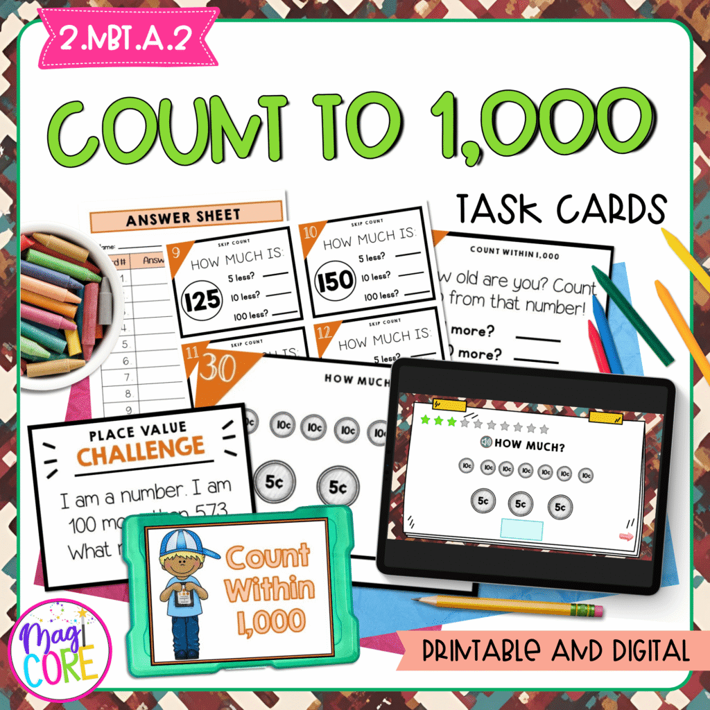 Count to 1000 - 2nd Grade Math Task Cards - 2.NBT.A.2 | MagiCore