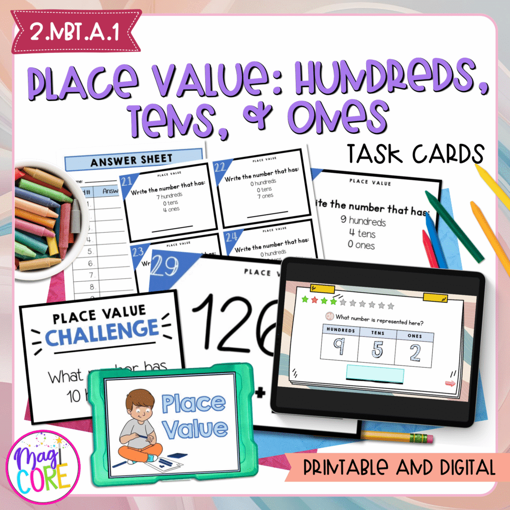 Place Value Task Cards - 2nd Grade 2.NBT.A.1 | MagiCore