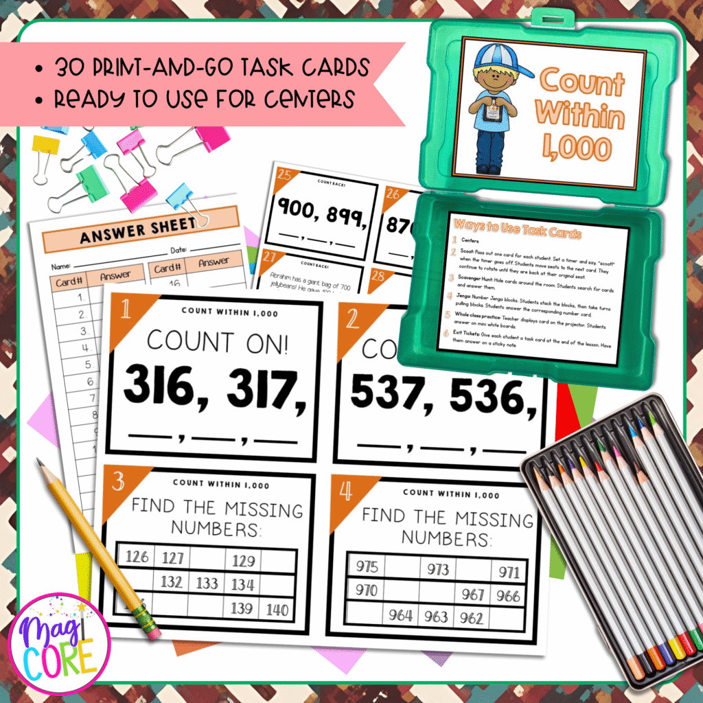 Count to 1000 - 2nd Grade Math Task Cards - 2.NBT.A.2 | MagiCore