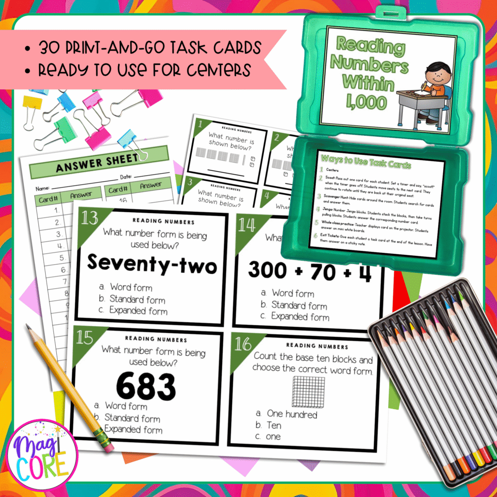 Read and Write Numbers - 2nd Grade Math Task Cards 2.NBT.A.3 | MagiCore