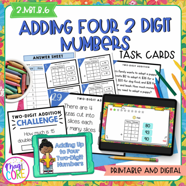 Adding Four Two-Digit Numbers - 2nd Task Cards - 2.NBT.B.6 | MagiCore