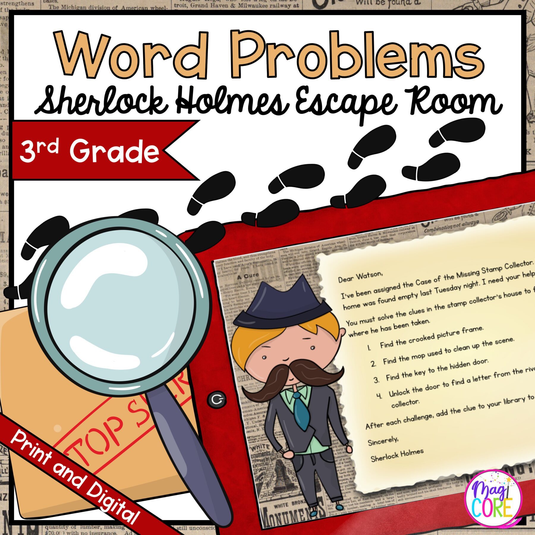 Sherlock Holmes Math Word Problem Escape Room for 3rd Grade | CCCK