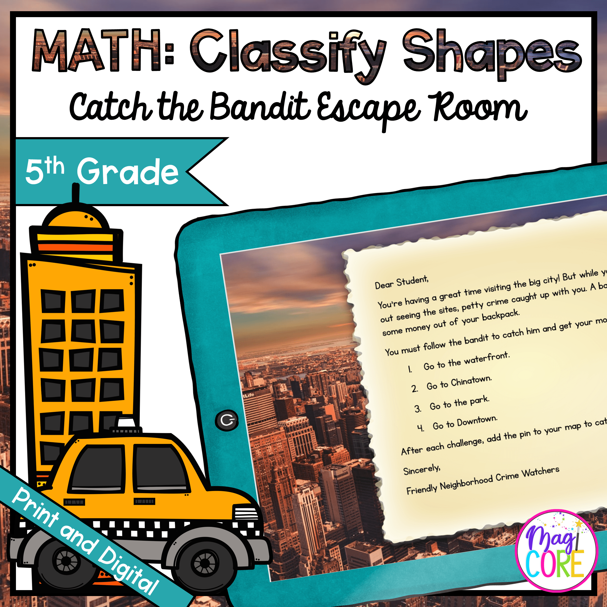 Catch the Bandit Geometry Escape Room for 5th Grade | MagiCore