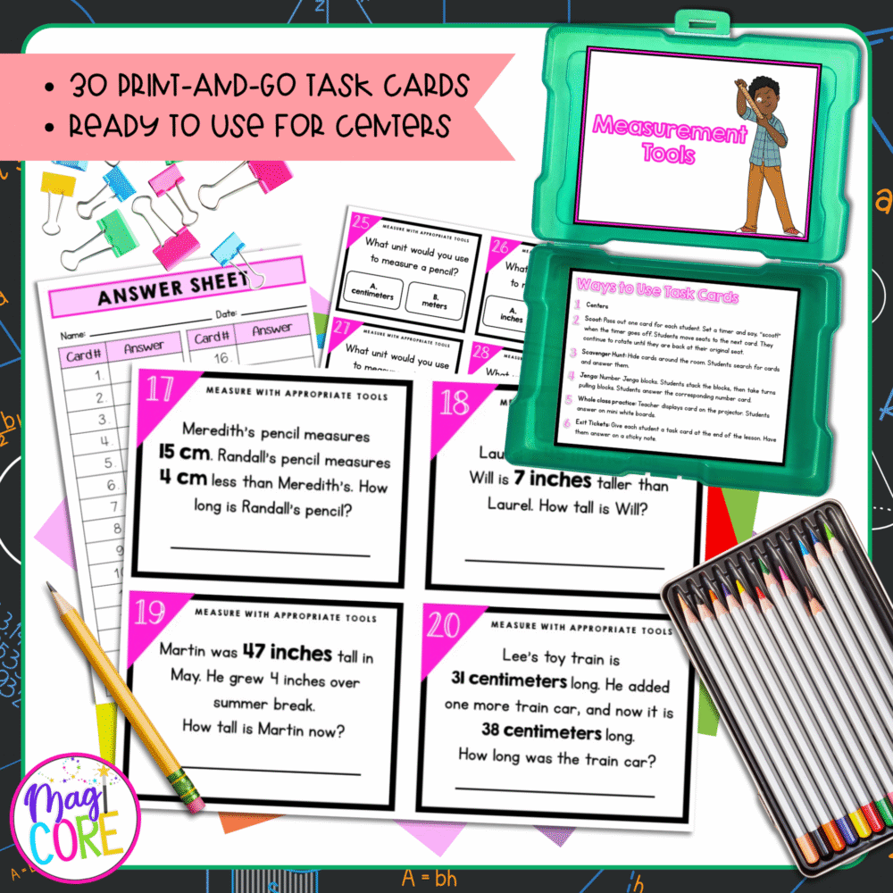 Measurement Tools - 2nd Grade Math Task Cards - 2.MD.A.1 | MagiCore