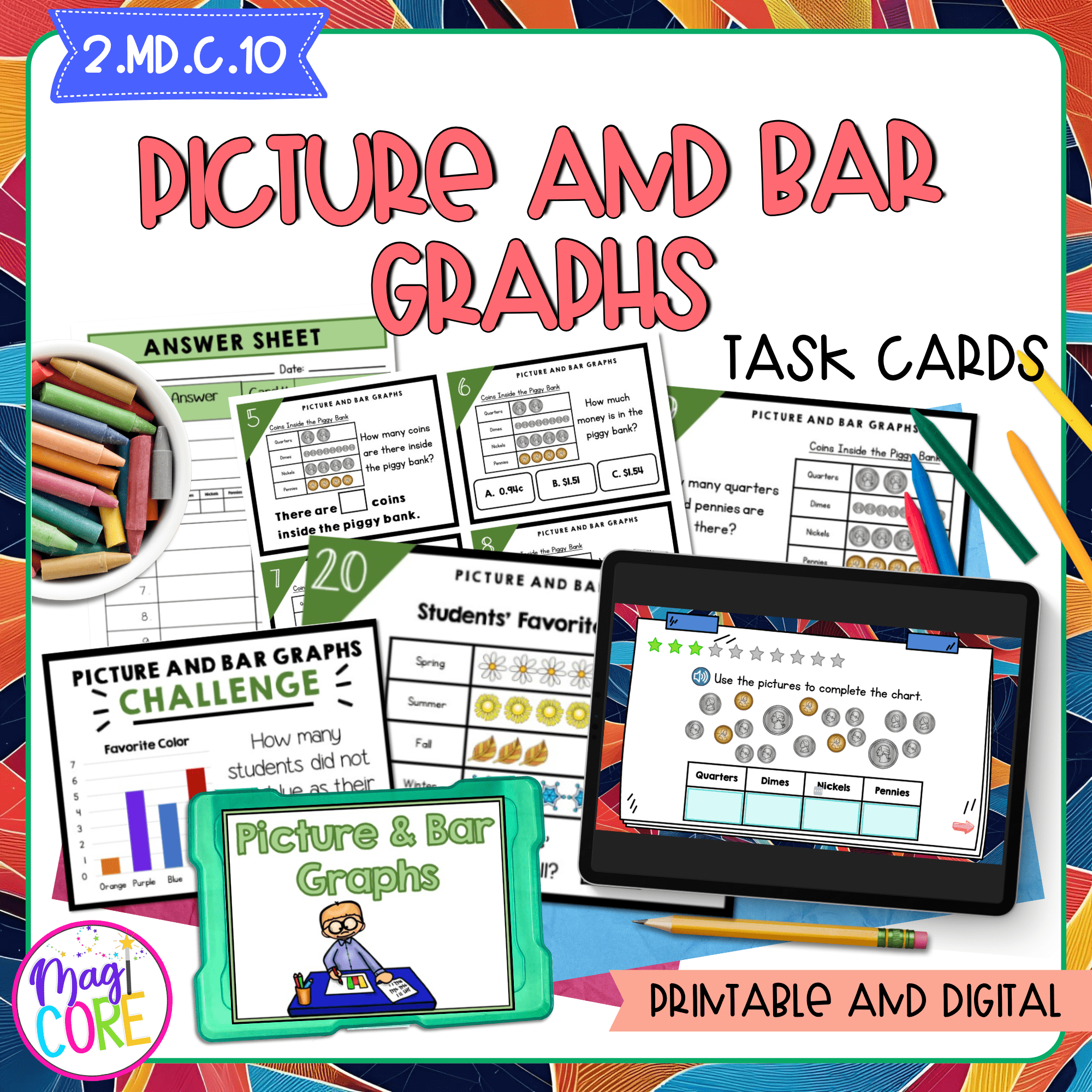 Picture and Bar Graphs - 2nd Grade Math Task Cards - 2.MD.C.10 | MagiCore