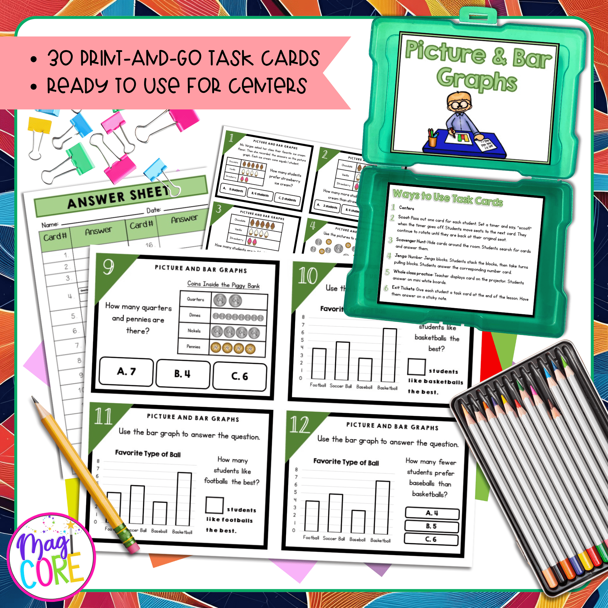 Picture and Bar Graphs - 2nd Grade Math Task Cards - 2.MD.C.10 | MagiCore