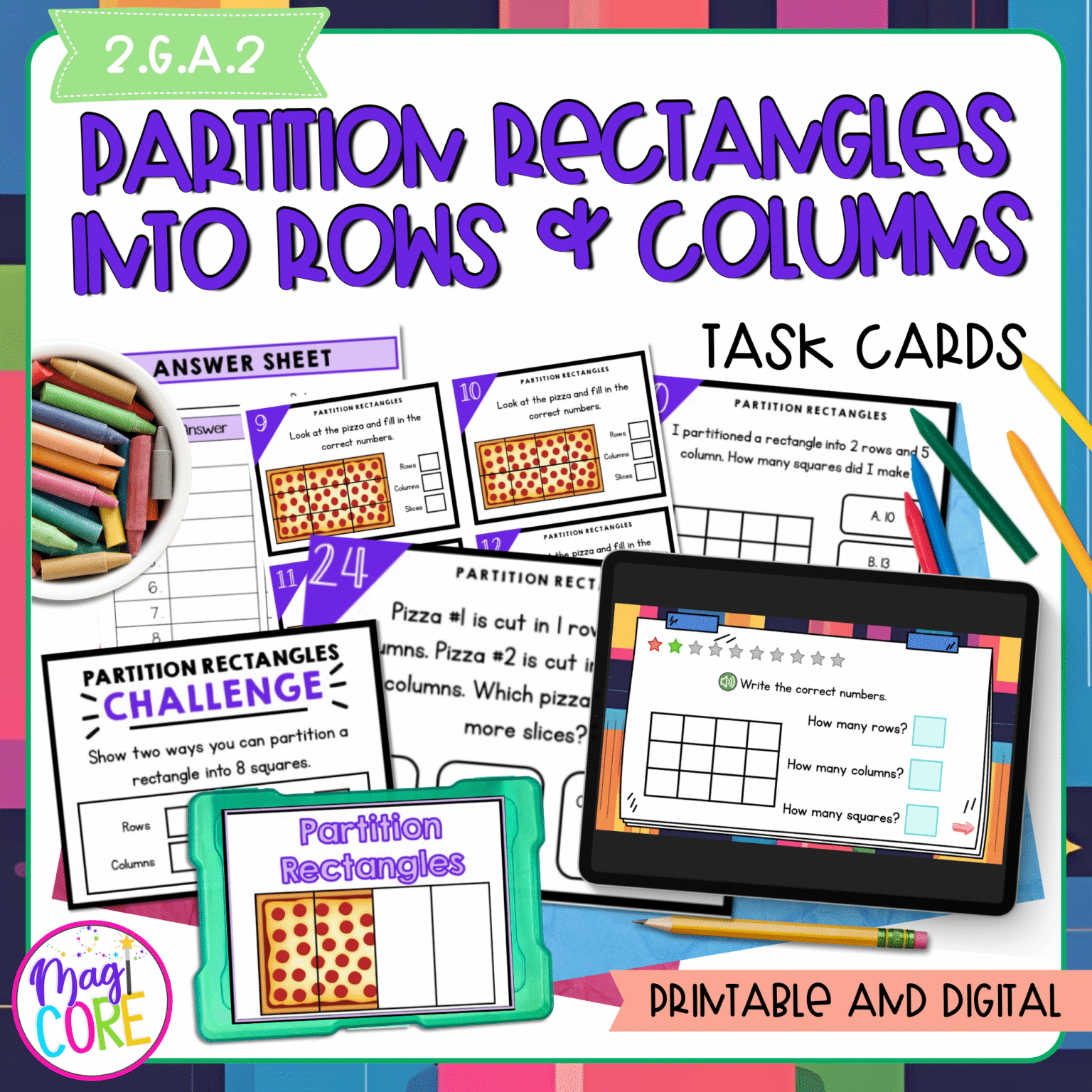 Partition Rectangles into Rows & Columns - 2nd Grade Task Cards | MagiCore