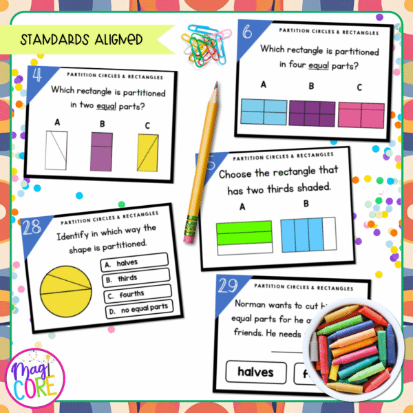 Fractions: Halves, Thirds, Fourths - 2nd Grade Task Cards - 2.G.A.3 ...