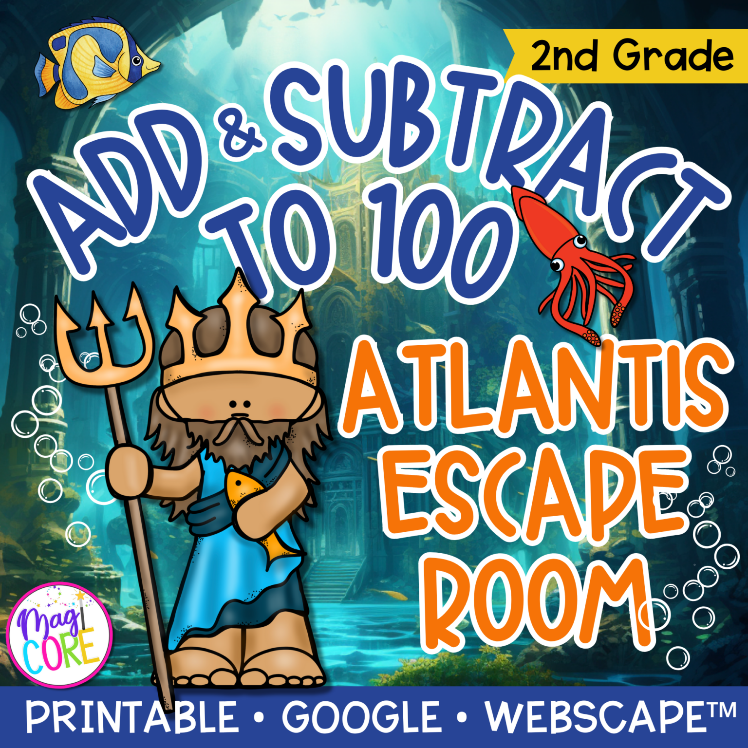 Add & Subtract to 100 2nd Grade Math "Atlantis" Escape Room | MagiCore