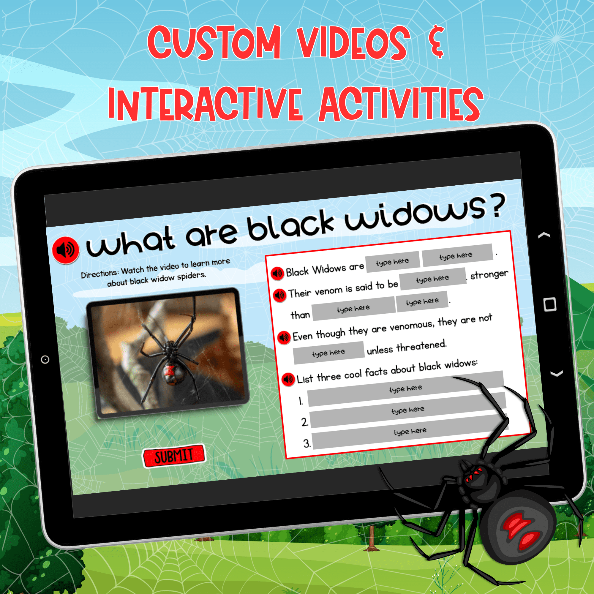 Black Widow Spiders Interactive Lesson Digital Activity | MagiCore