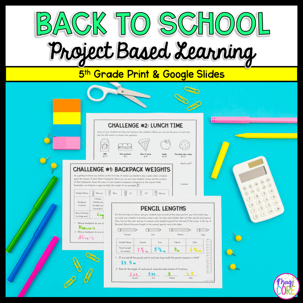 5th Grade Math Project Learning - Back to School | MagiCore