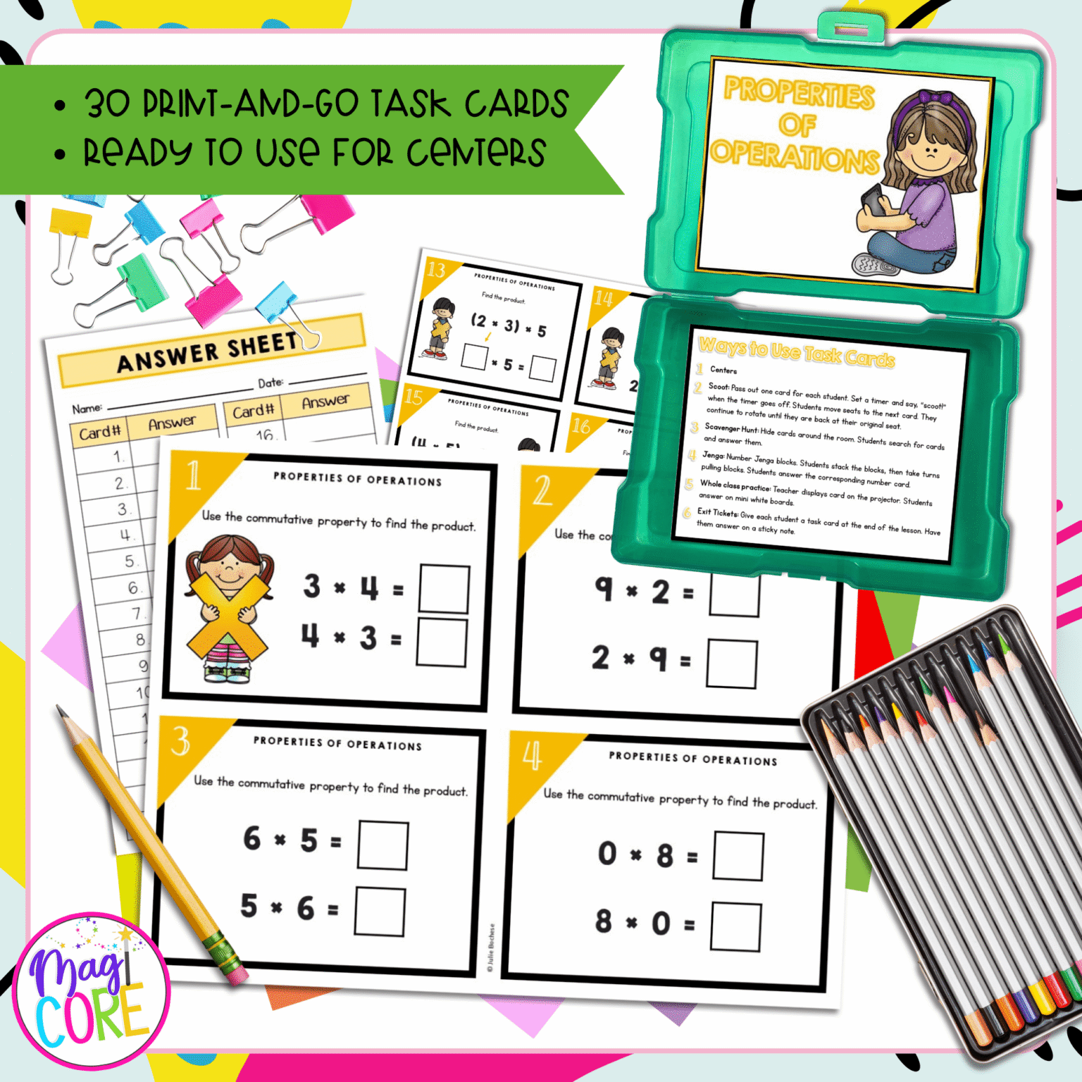 Properties of Operations- 3rd Grade Math Task Cards - 3.OA.B.5 | MagiCore