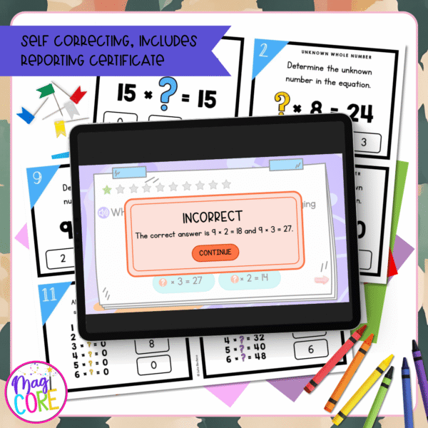 Determine Unknown Whole Number - 3rd Grade Task Cards - 3.OA.A.4 | MagiCore