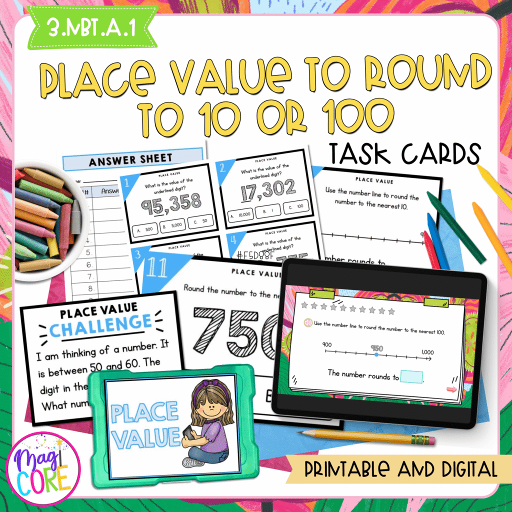 Place Value - 3rd Grade Math Task Cards - 3.NBT.A.1 | MagiCore