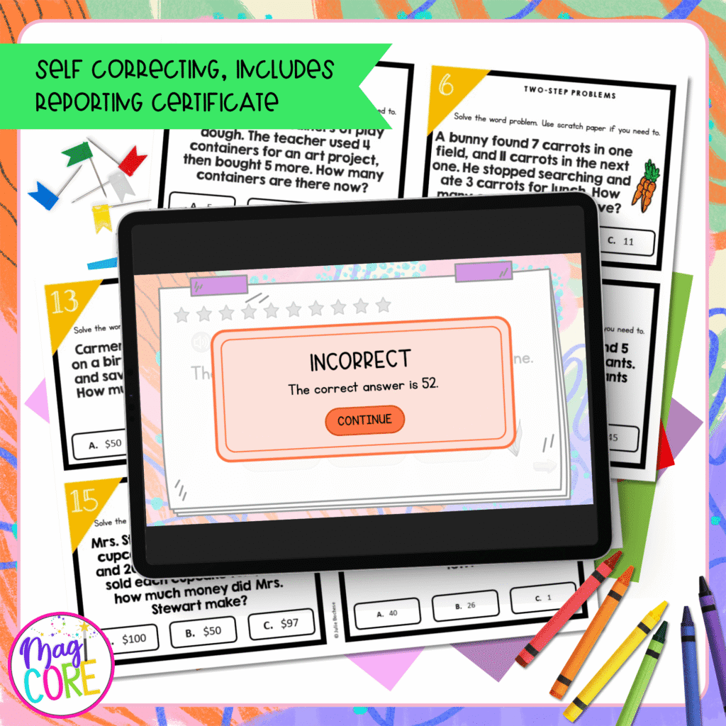 Two-Step Word Problems - 3rd Grade Math Task Cards - 3.OA.D.8 | MagiCore