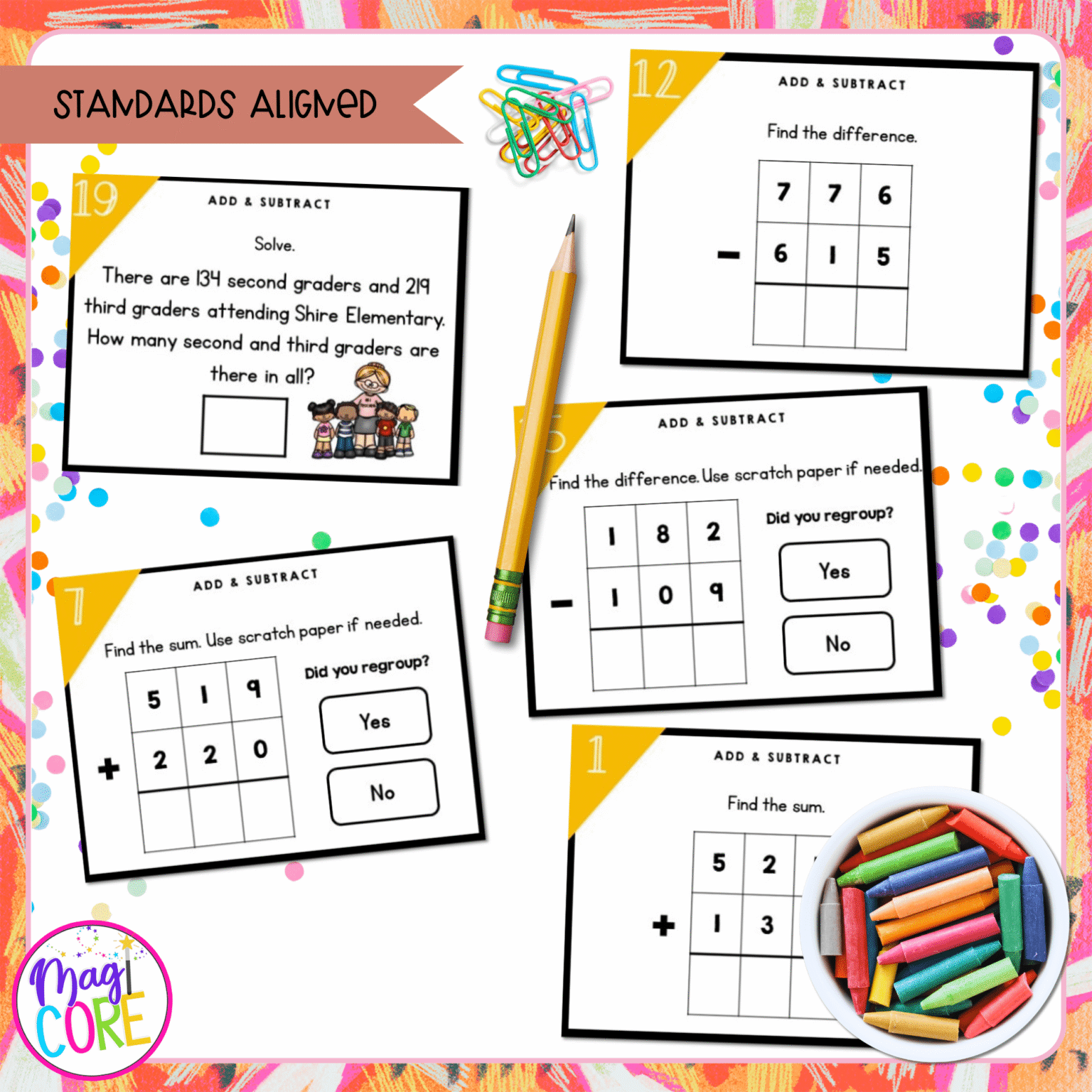 Add & Subtract within 1000 - 3rd Grade Task Cards - 3.NBT.A.2 | MagiCore