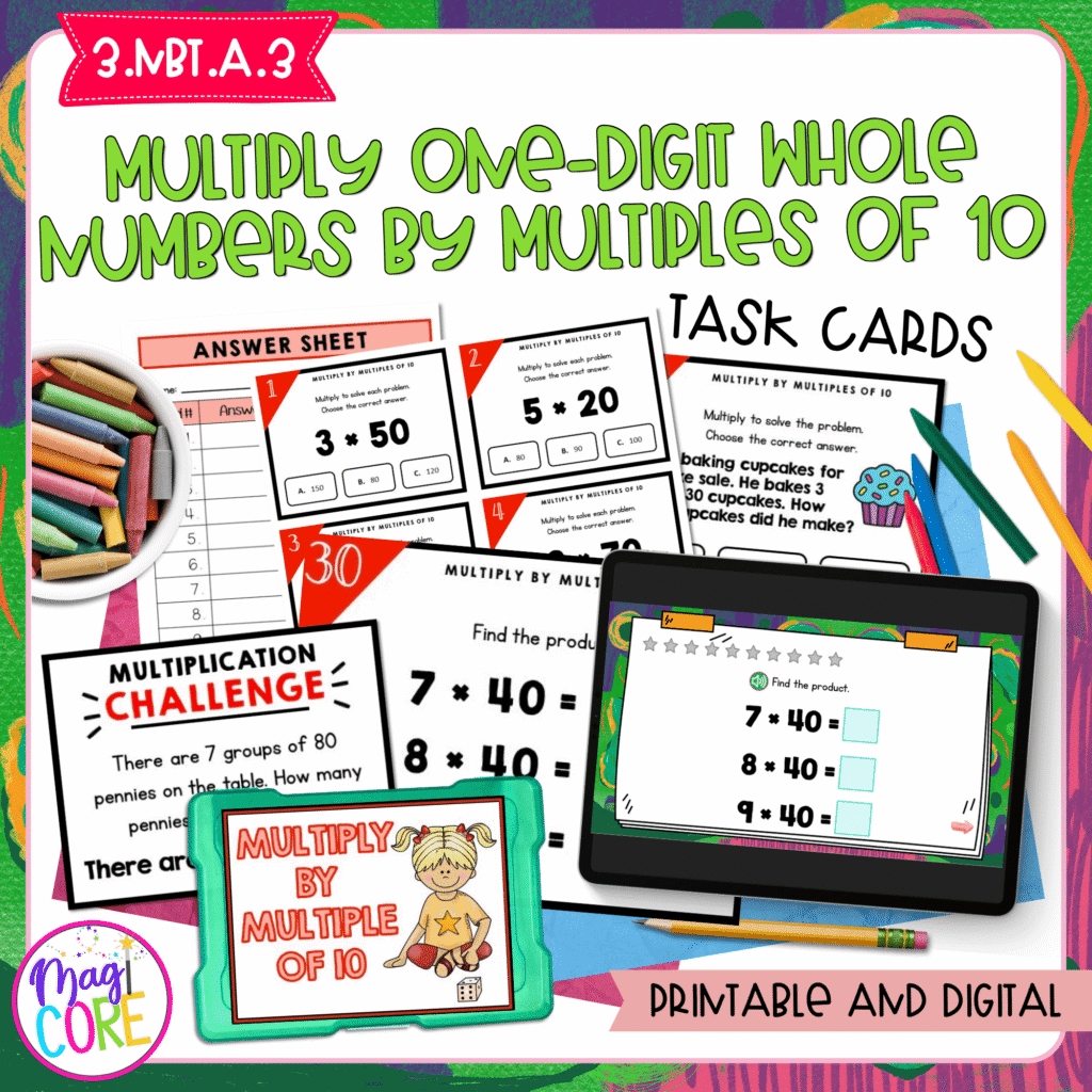 Multiply by Multiples of 10 - 3rd Grade Math Task Cards - 3.NBT.A.3 ...