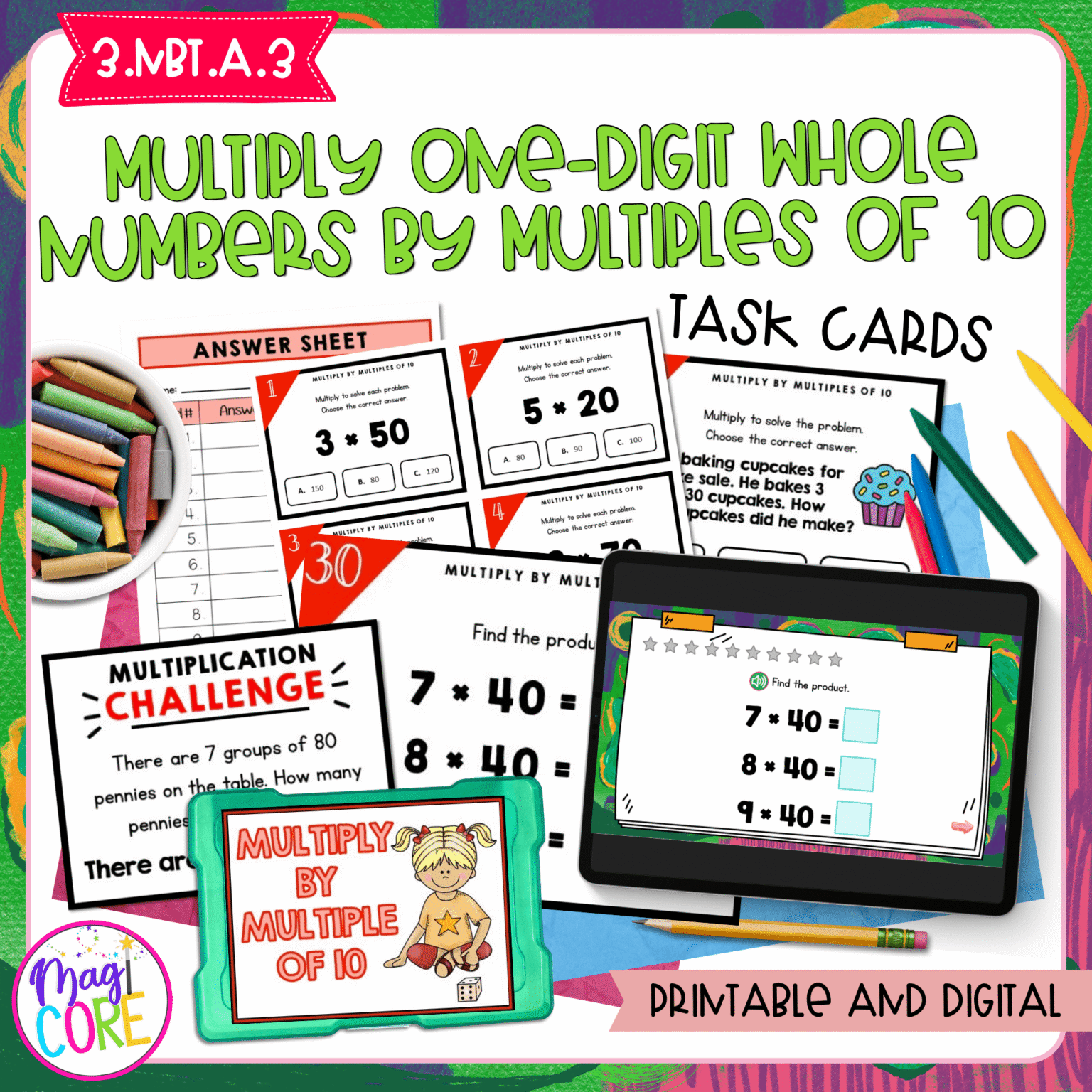 Multiply by Multiples of 10 - 3rd Grade Math Task Cards - 3.NBT.A.3 ...