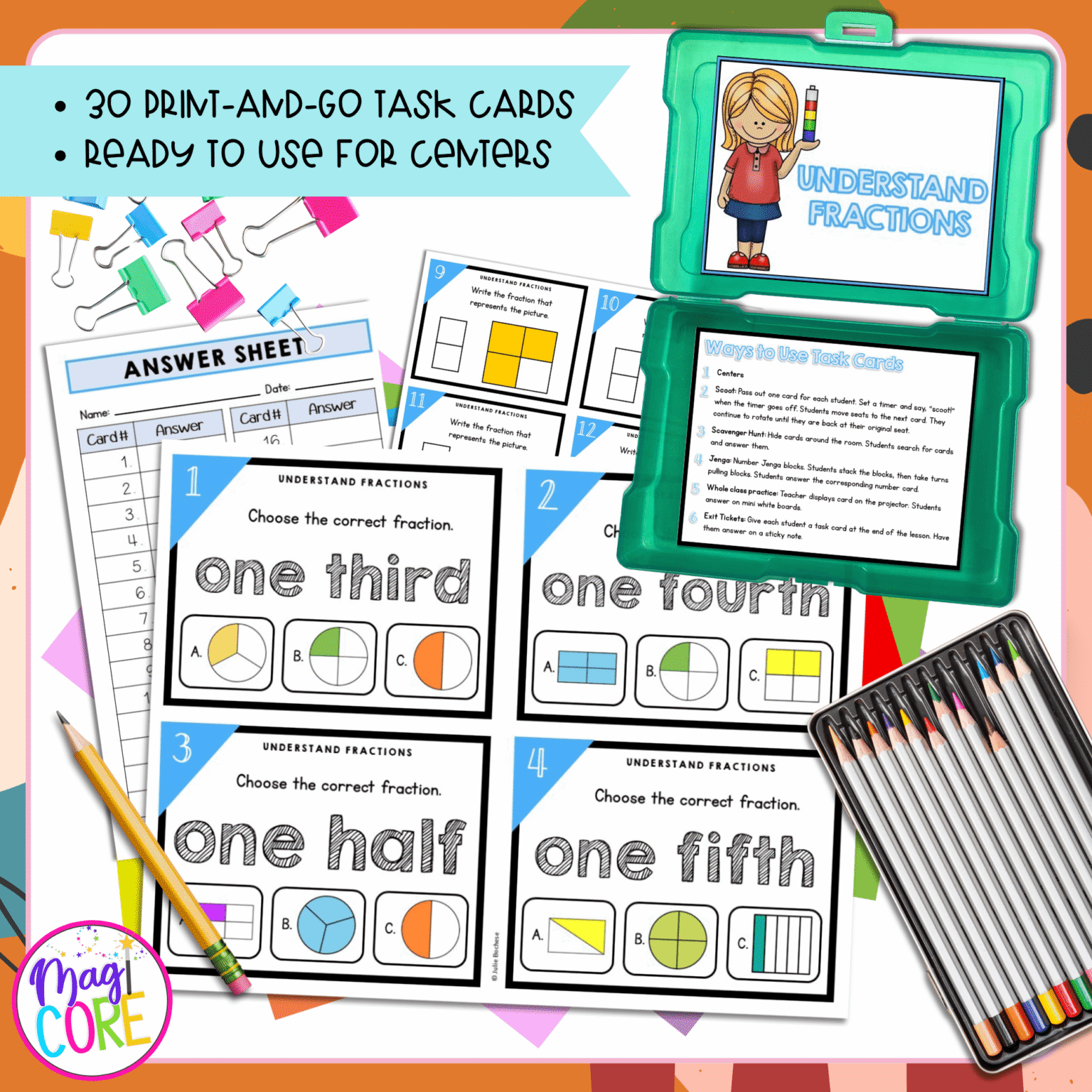 Understand Fractions - 3rd Grade Math Task Cards - 3.NF.A.1 | MagiCore