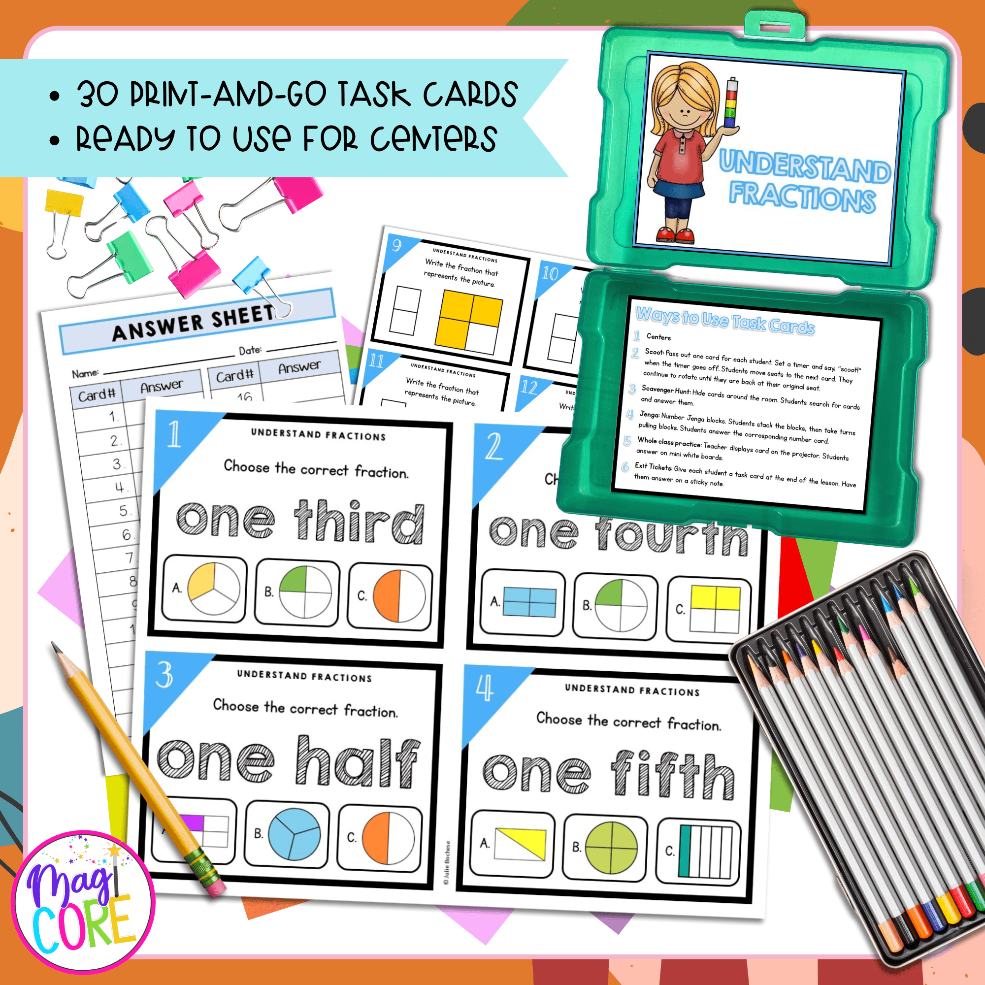 Understand Fractions - 3rd Grade Math Task Cards - 3.NF.A.1 | MagiCore
