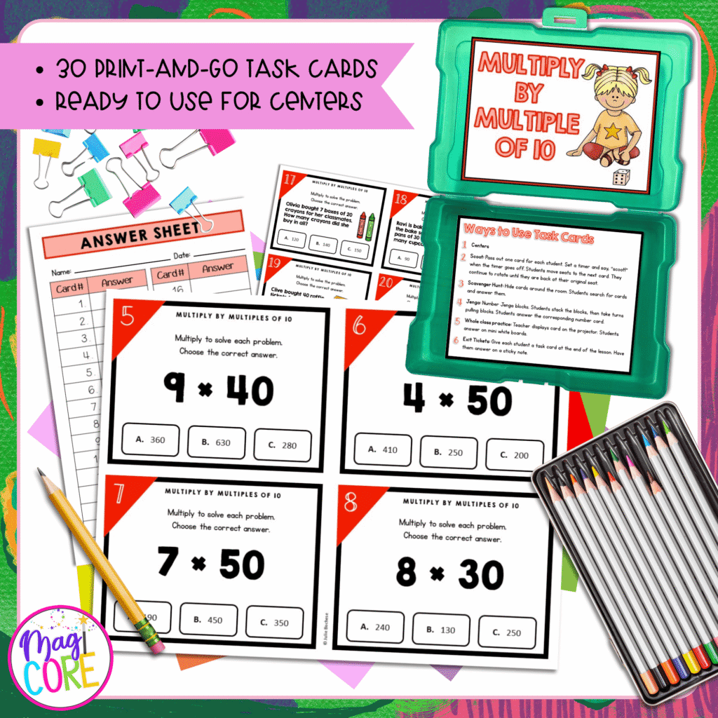 Multiply by Multiples of 10 - 3rd Grade Math Task Cards - 3.NBT.A.3 ...