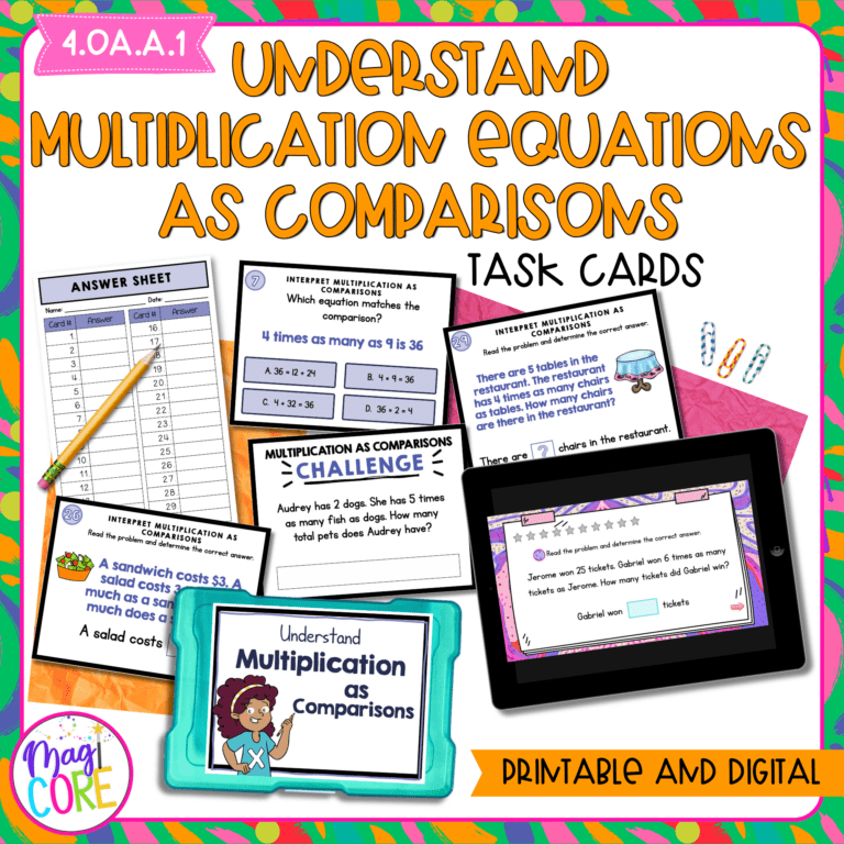 Multiplication as Comparisons - 4th Grade Math Task Card | MagiCore