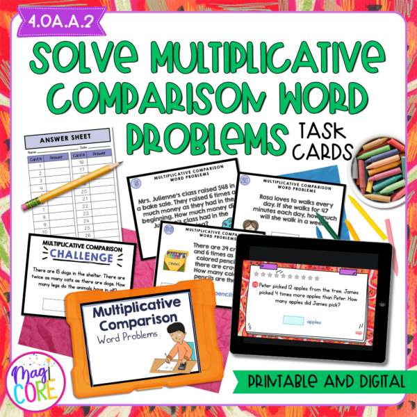 Multiplicative Comparison Word Problems - 4th Math Task Card | MagiCore