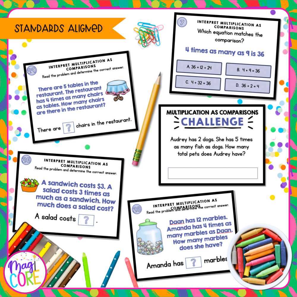 Multiplication as Comparisons - 4th Grade Math Task Card | MagiCore