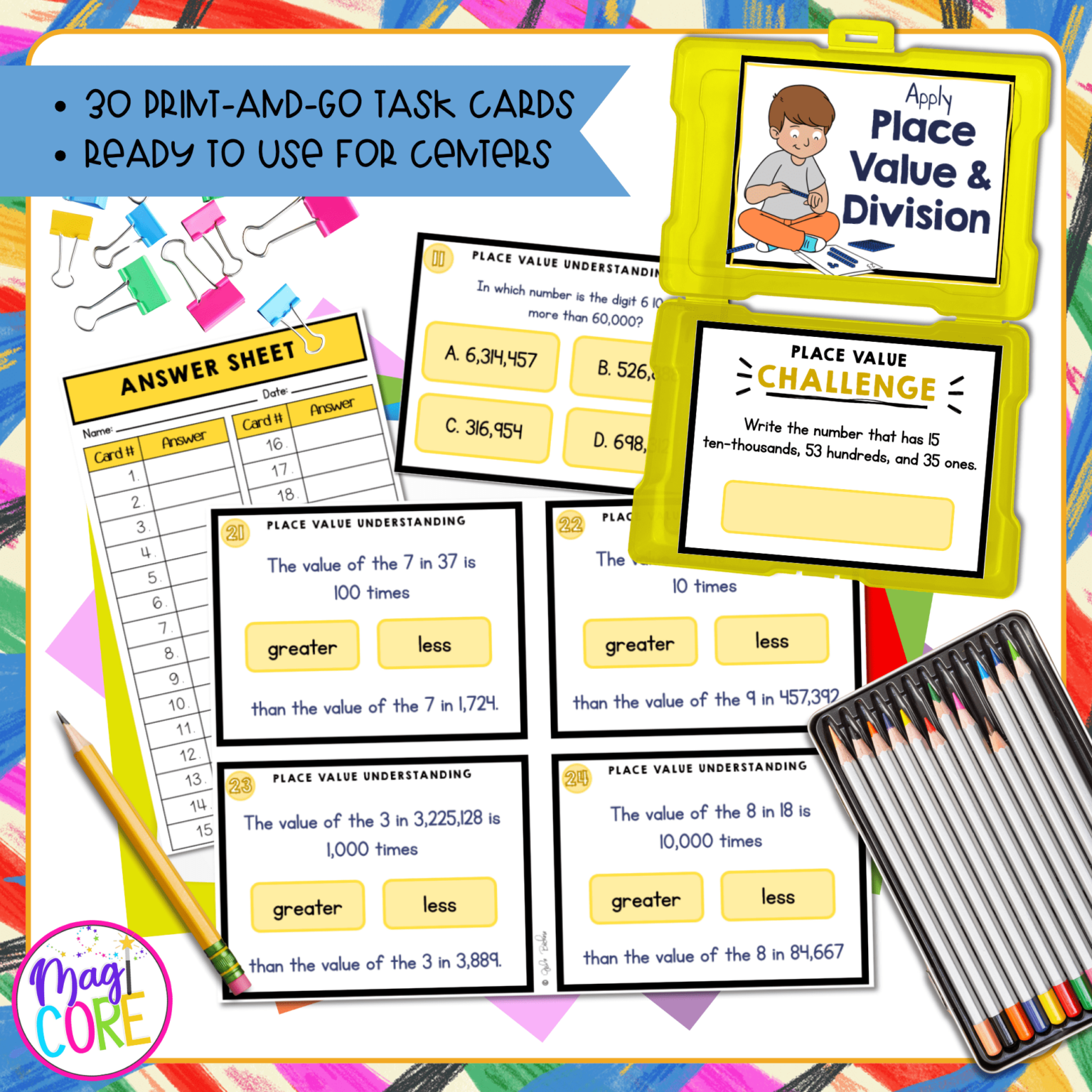 Place Value Understanding - 4th Grade Math Task Cards - 4.NBT.A.1 ...