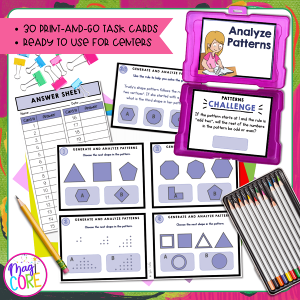 Generate & Analyze Patterns - 4th Grade Math Task Cards - 4.OA.5 | MagiCore