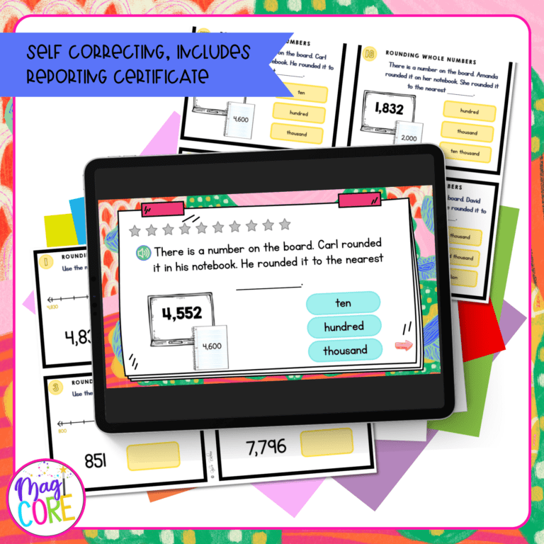 Rounding Whole Numbers - 4th Grade Math Task Cards - 4.NBT.A.3 | MagiCore