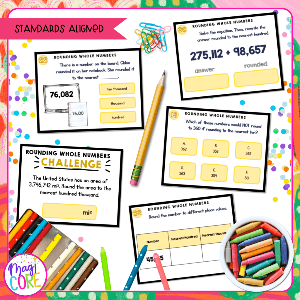 Rounding Whole Numbers - 4th Grade Math Task Cards - 4.NBT.A.3 | MagiCore