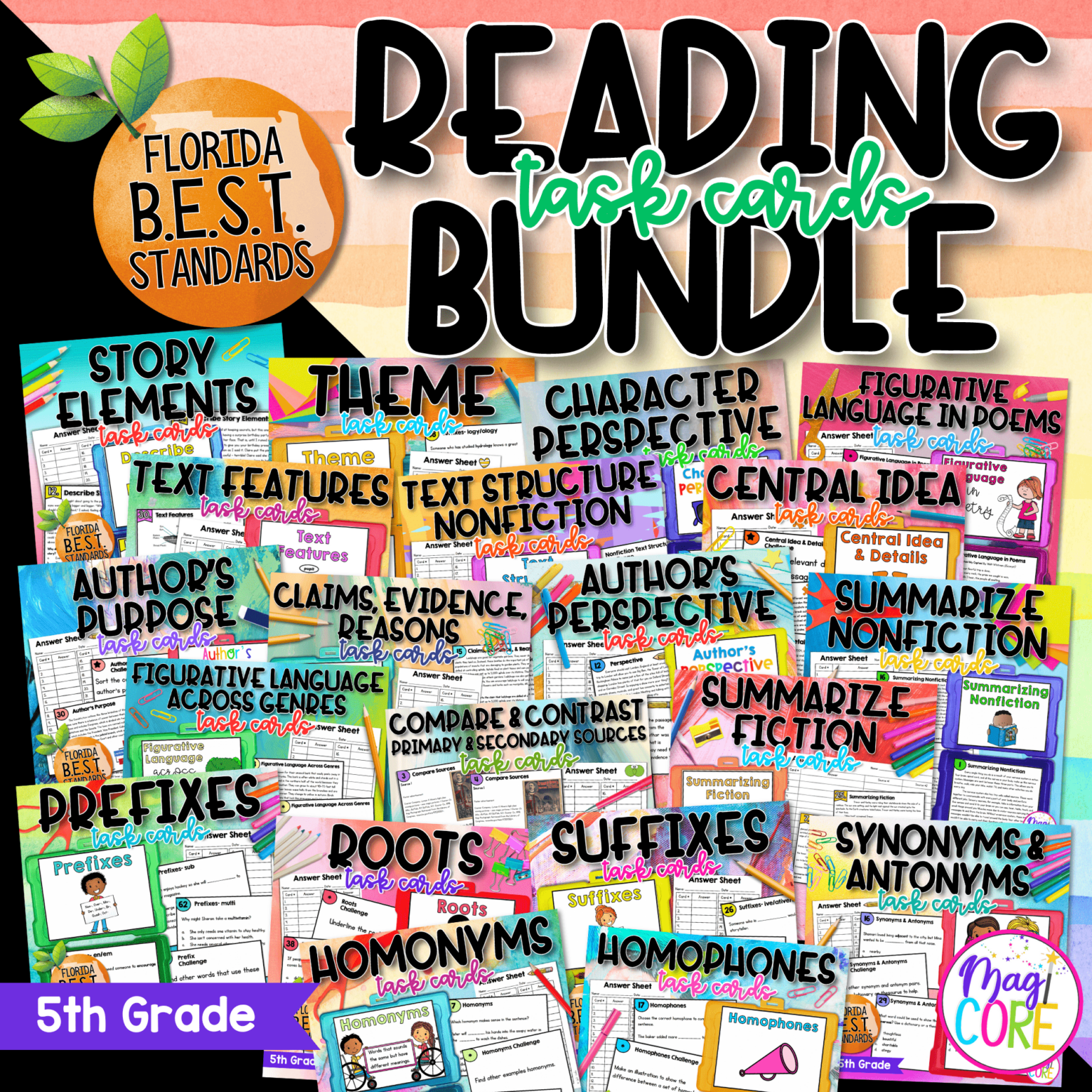 Florida BEST Reading Task Card Bundle - 5th Grade | MagiCore