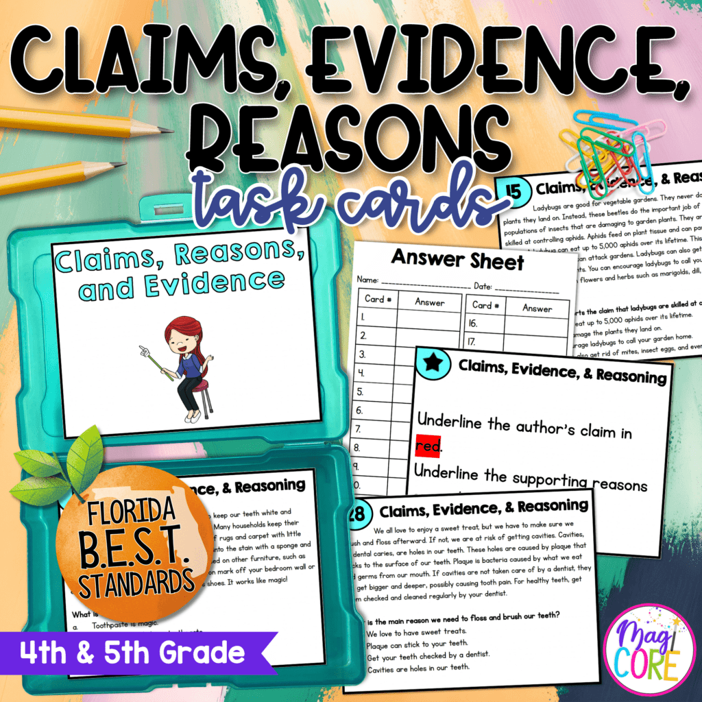 Author's Claim Task Cards - 4th & 5th Grade FL BEST | MagiCore