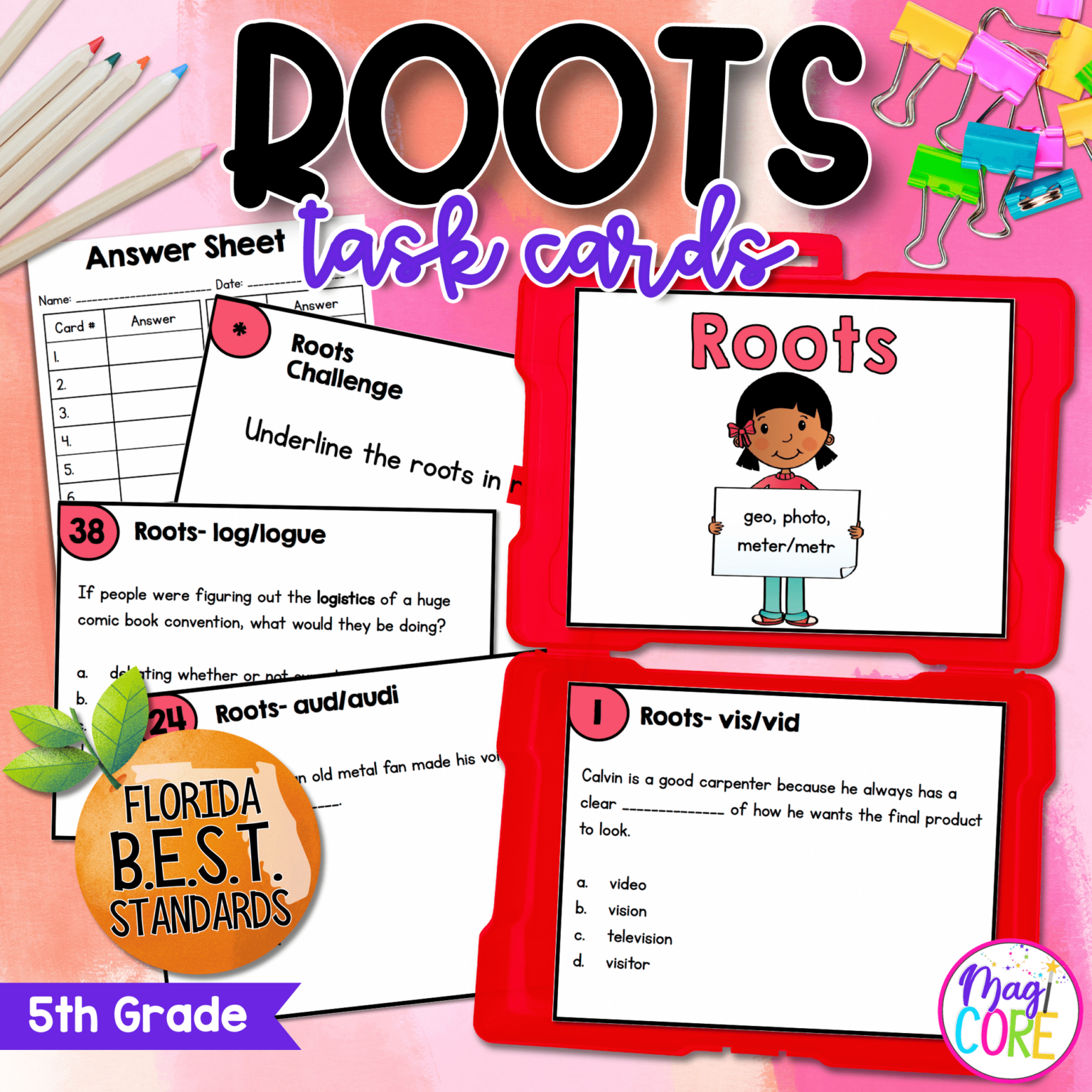 Roots Task Cards - 5th Grade FL BEST - ELA.5.V.1.2 | MagiCore