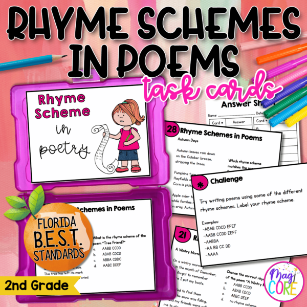 Rhyme Schemes in Poems Task Cards - 2nd Grade | MagiCore
