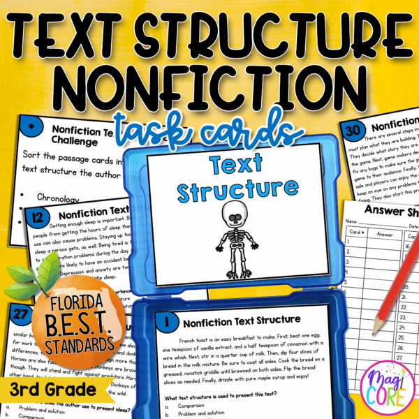 Text Structure Task Cards - 3rd Grade - FL BEST | MagiCore