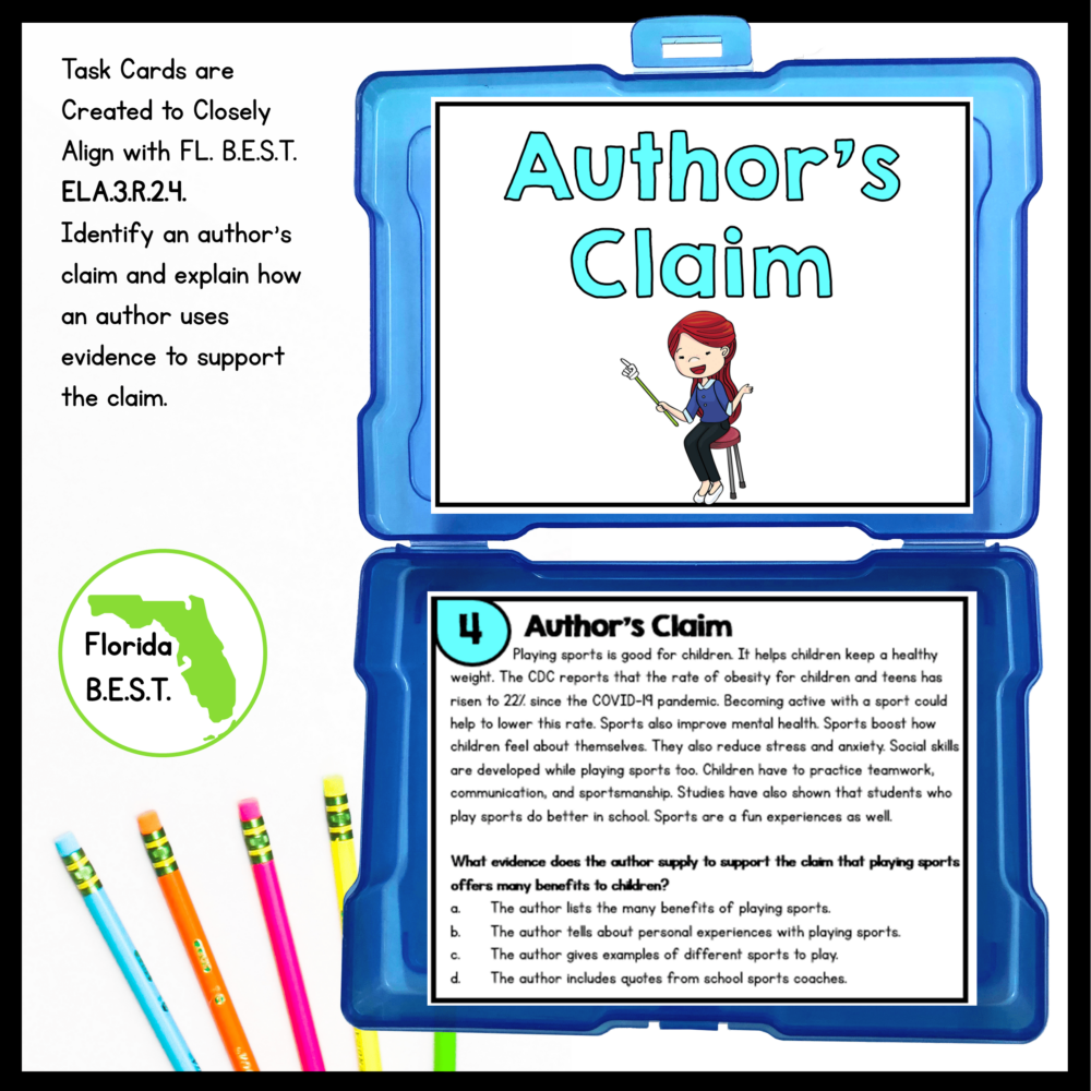 Author's Claim Task Cards - 3rd Grade - FL BEST | MagiCore