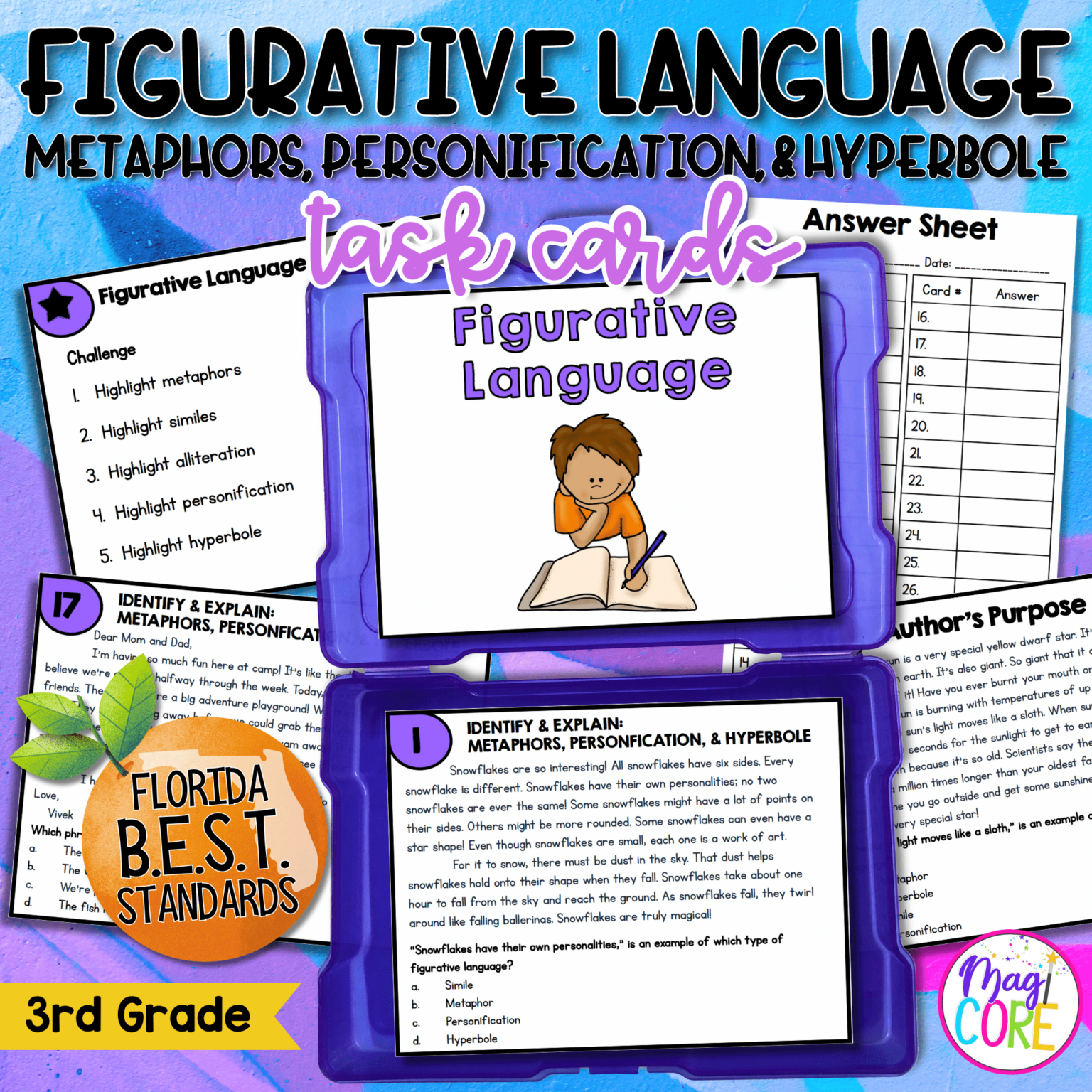 Figurative Language Task Cards - 3rd Grade - FL BEST | MagiCore