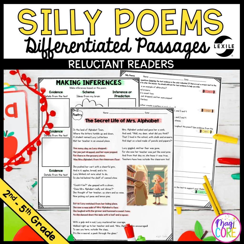 Silly Poems Differentiated Reading Passages - 2nd-5th Grade | MagiCore