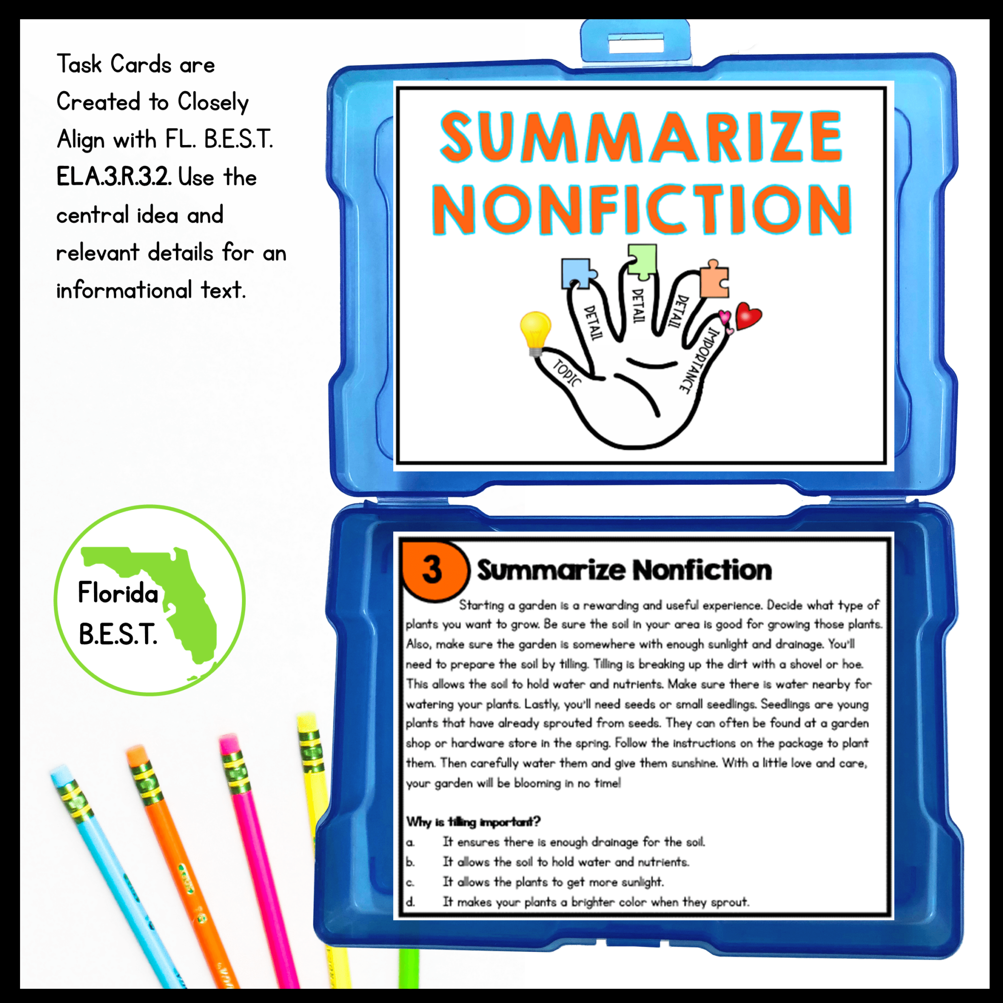 Summarize Nonfiction Task Cards - 3rd Grade - FL BEST | MagiCore