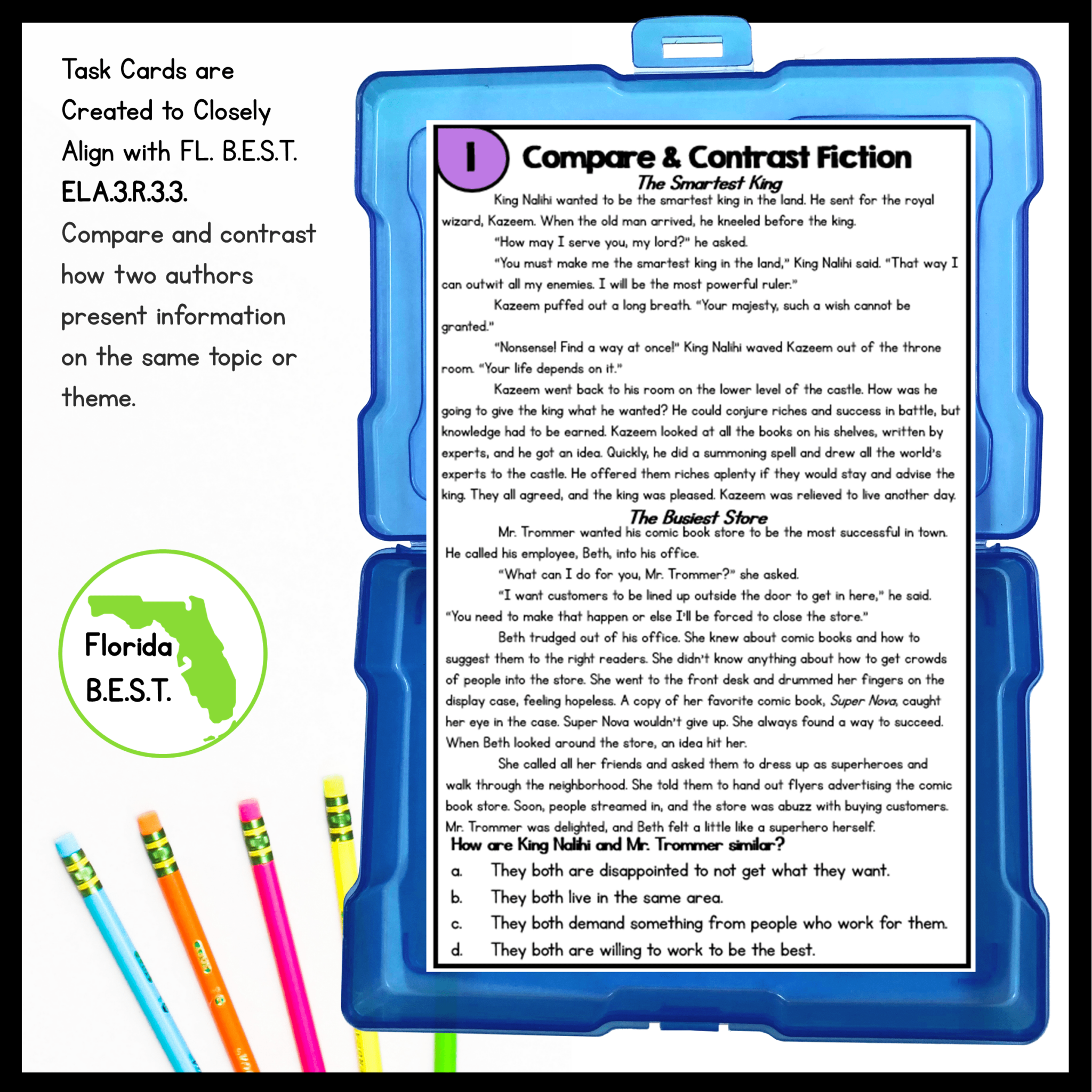 Compare & Contrast Fiction Task Cards - 3rd Grade - FL BEST | MagiCore
