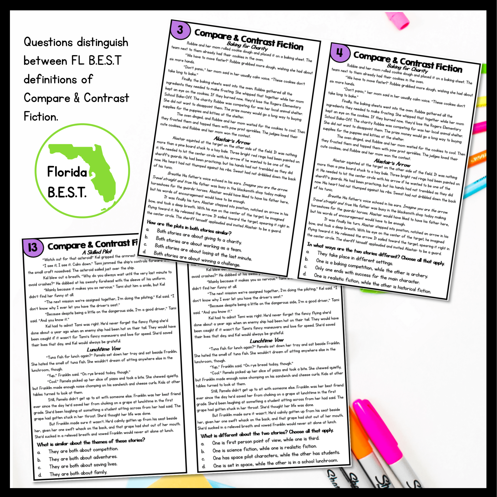 Compare & Contrast Fiction Task Cards - 3rd Grade - FL BEST | MagiCore