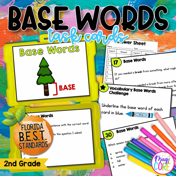 Vocabulary Base Words Task Cards - 2nd Grade | MagiCore